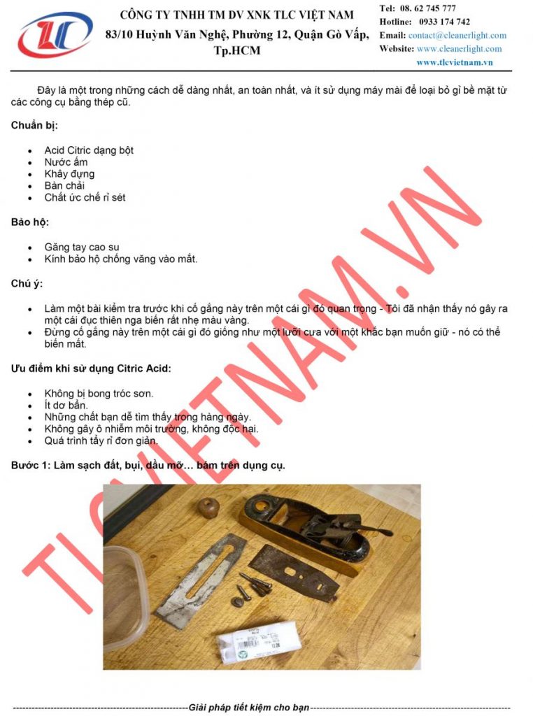 Quy Trình Tẩy Rỉ Sét đơn Giản Với Acid Citric - TLC VIET NAM